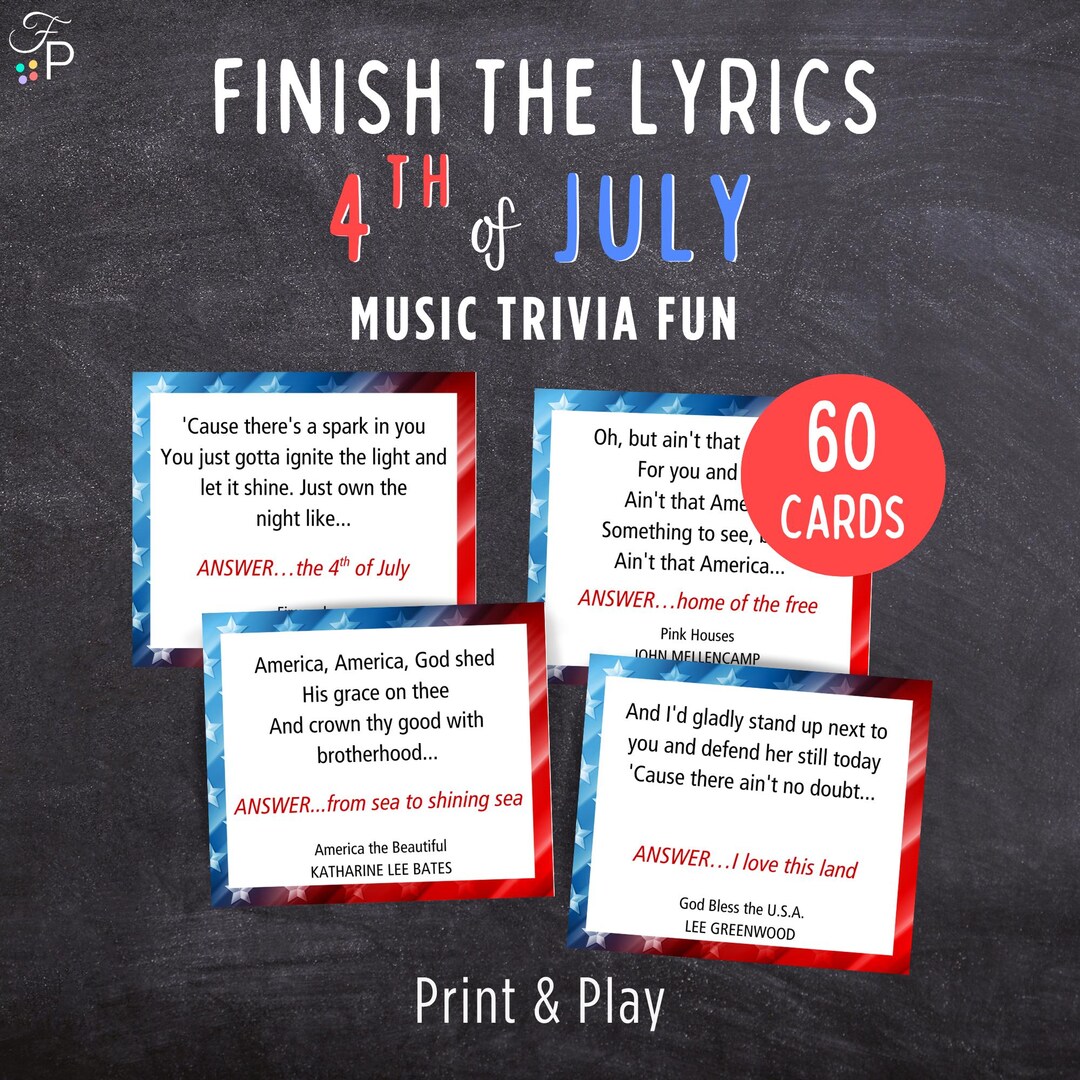 4th of July Finish the Lyrics - Patriotic Music Trivia Fun for Family ...