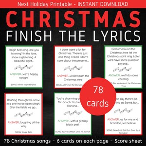 Christmas Finish the Lyrics Printable Christmas Song Game Christmas ...