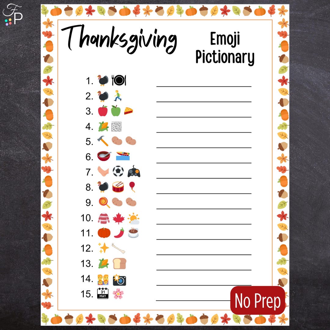Thanksgiving Emoji Pictionary Game - No Prep Instant Fun for Kids ...