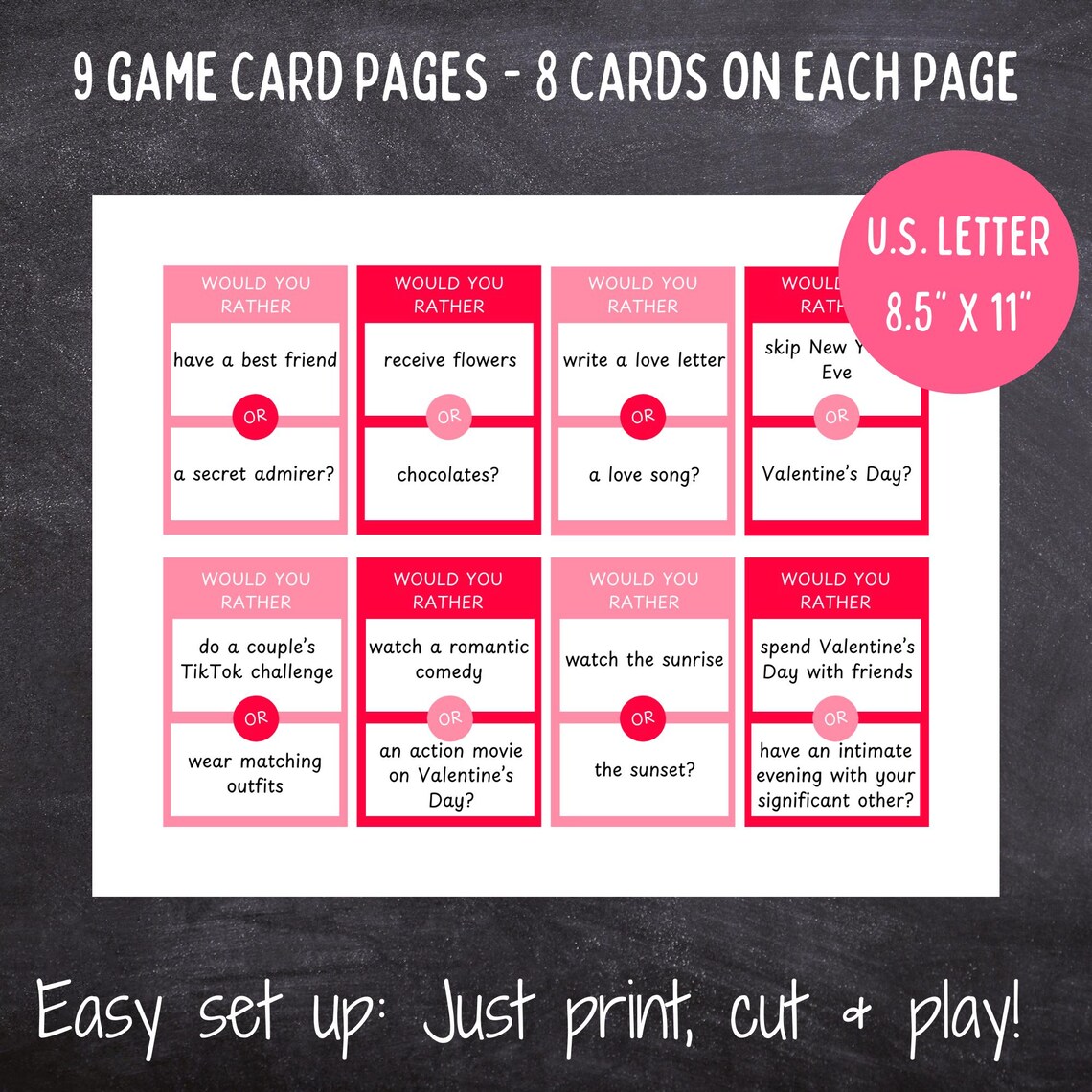 Valentine Would You Rather | Fun Printable Valentine Party Game for ...