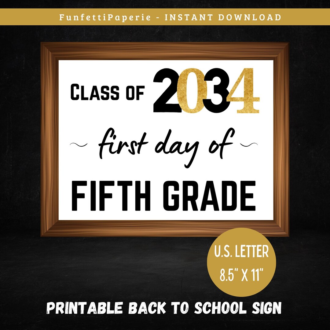 First Day of Fifth Grade Printable Sign: Class of 2034 Photo Prop (PDF ...