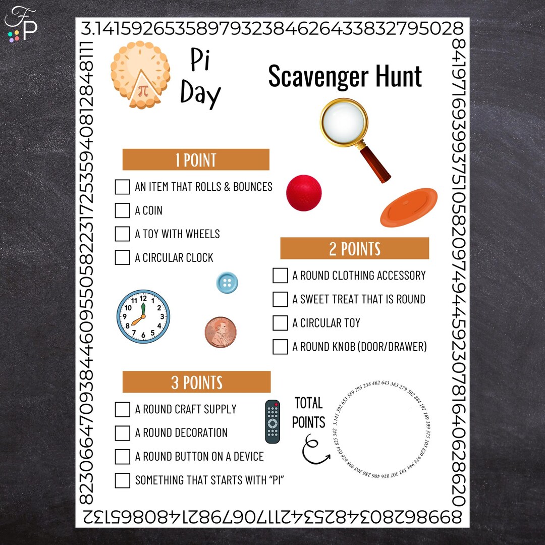 Pi Day Scavenger Hunt | Printable Pi Day Party Activity for Kids ...