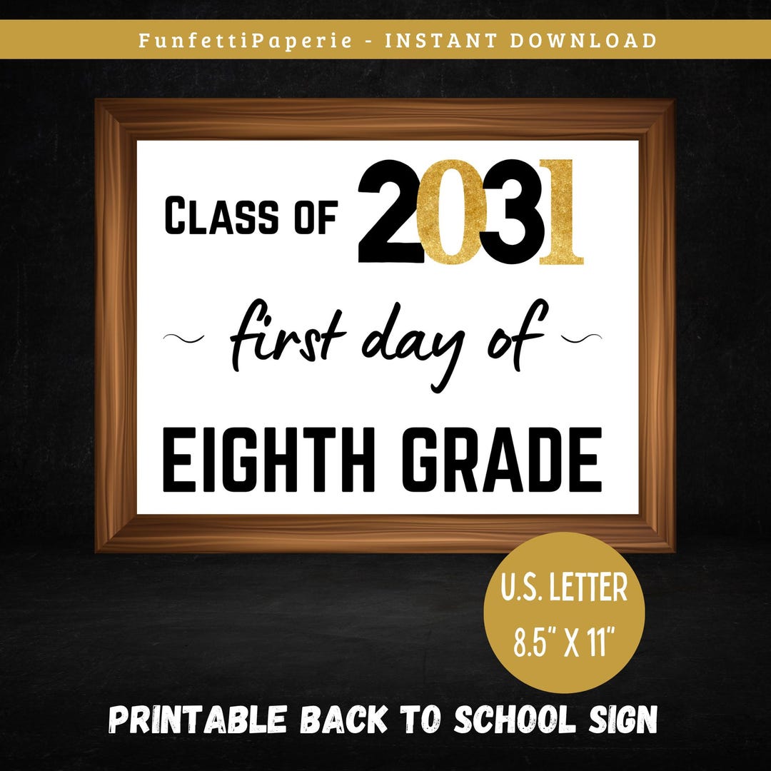 First Day of Eighth Grade Printable Sign: Class of 2031 Photo Prop (PDF ...