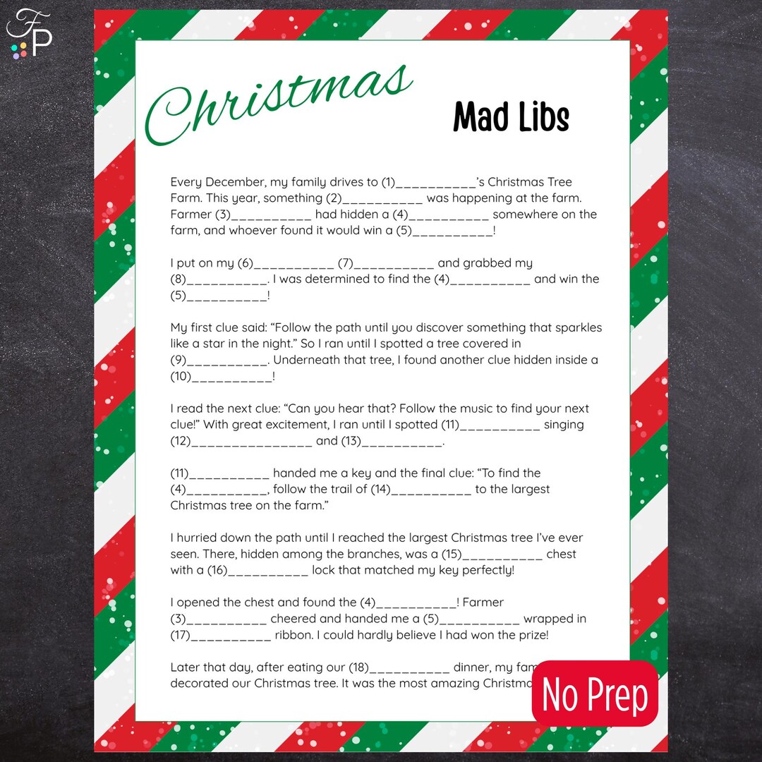 Christmas Mad Libs Game - No Prep Holiday Word Game for Kids Adults ...