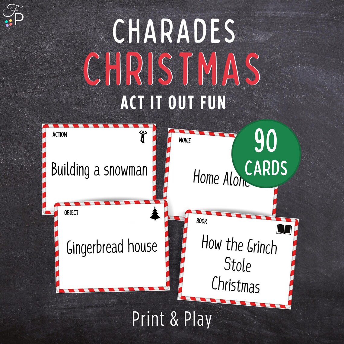 Christmas Charades Game - Act It Out Fun Holiday Party Game for Kids ...
