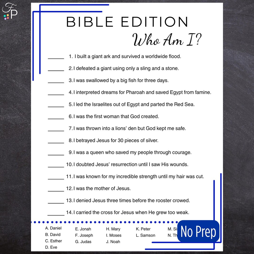 Bible Who Am I Game - No Prep Sunday School Activity for Kids Teens ...