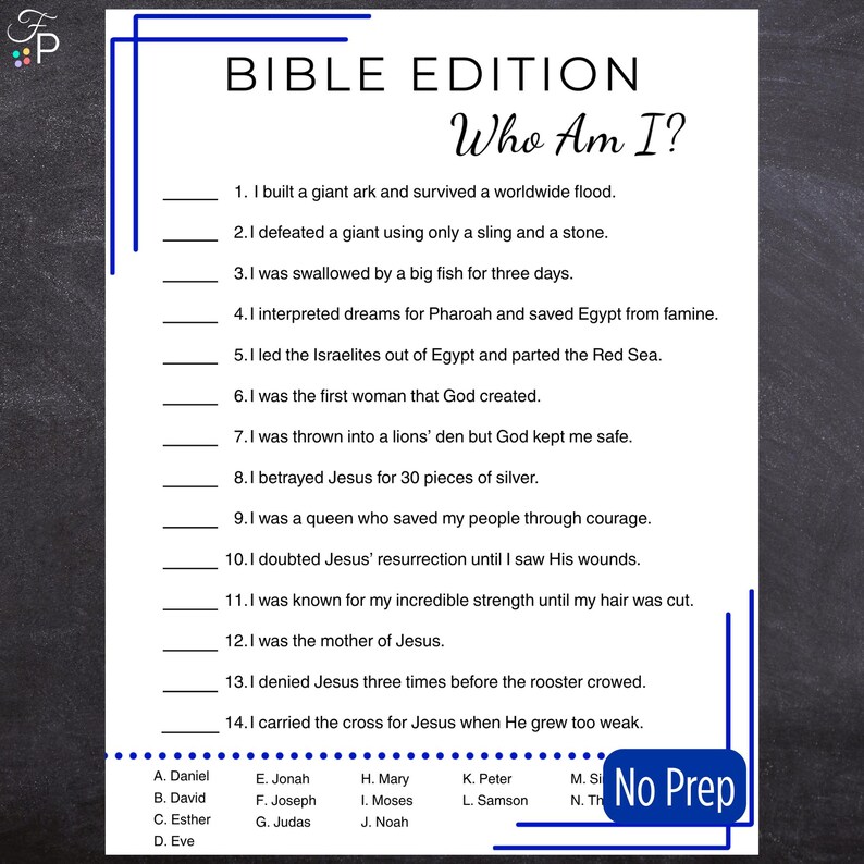 Bible Who Am I Game - No Prep Sunday School Activity for Kids Teens ...