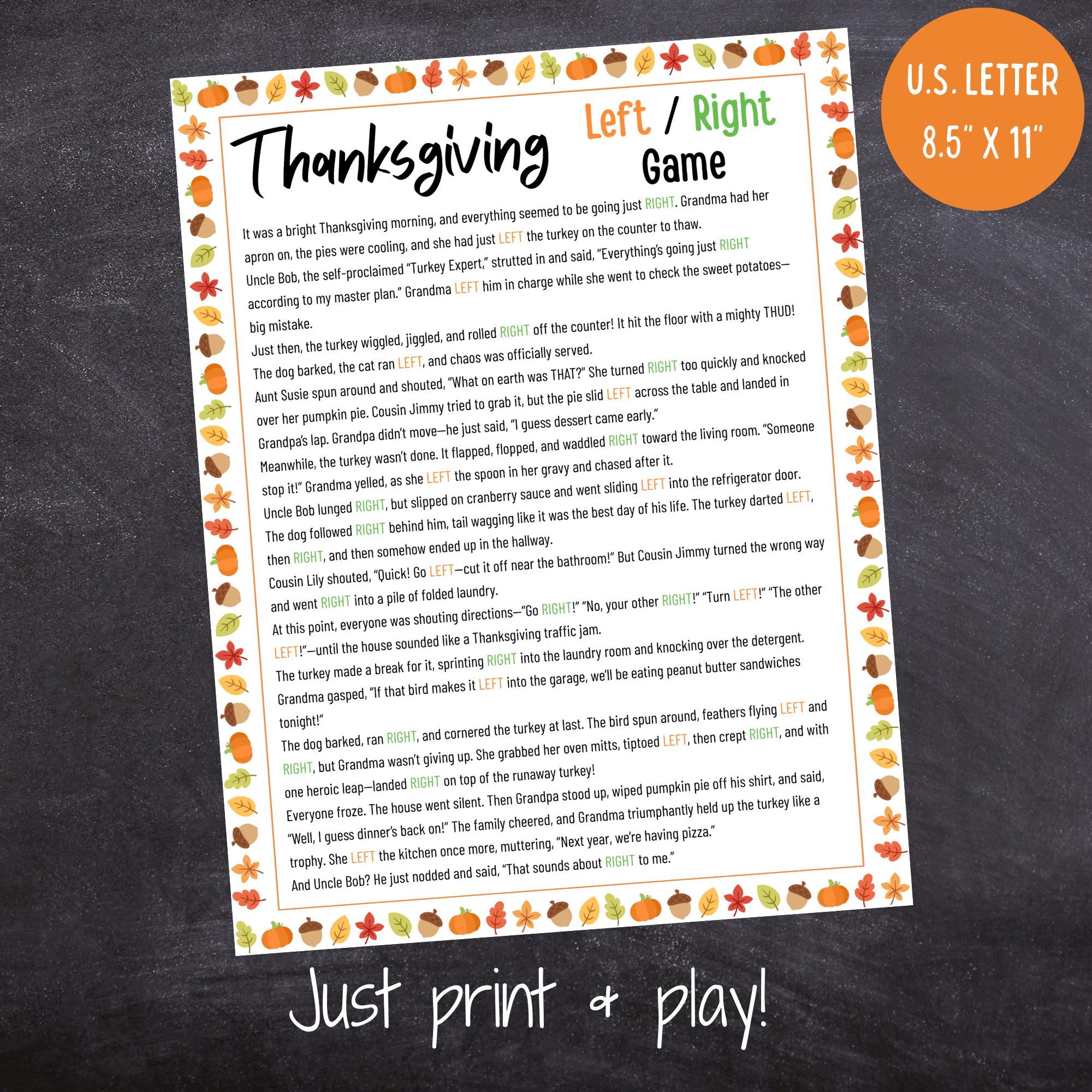 Thanksgiving Left Right Game | Printable Thanksgiving Party Game for ...