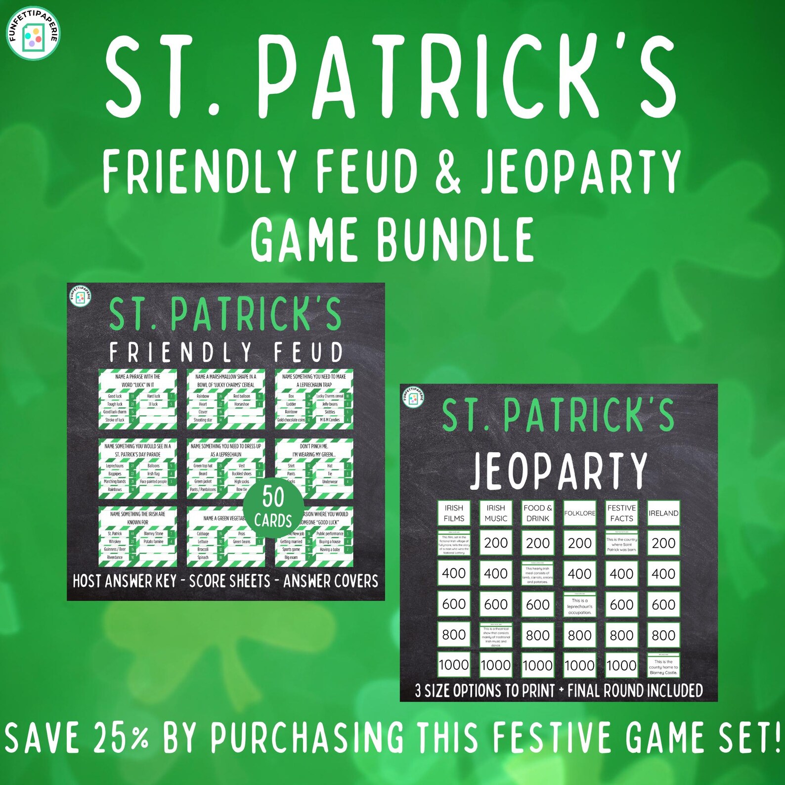 St Patrick's Day Friendly Feud & Jeopardy Game Bundle | Printable St ...