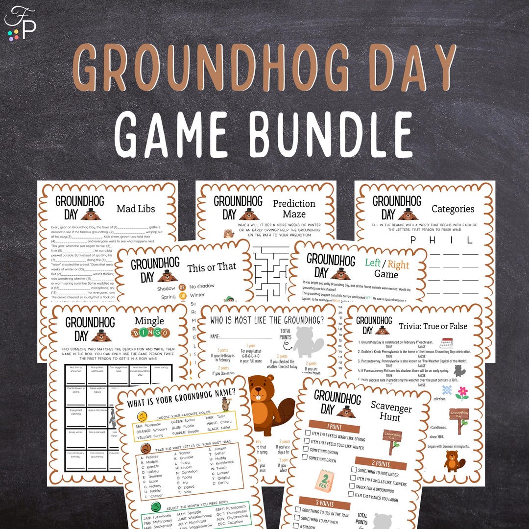 Groundhog Day Game Bundle | 20 Printable Groundhog Day Party Games for ...