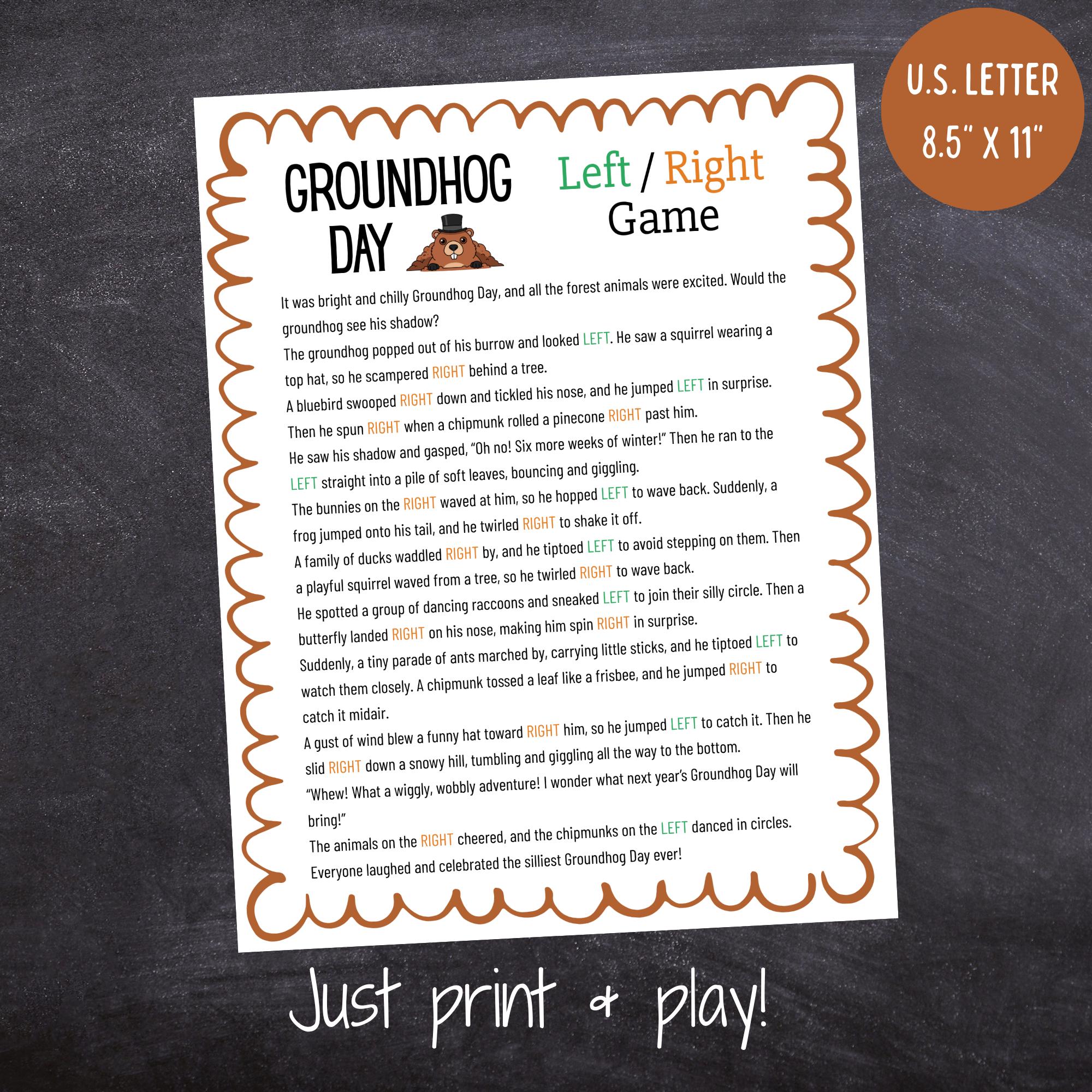 Groundhog Day Left Right Game | Pass the Gift | Printable Groundhog Day ...
