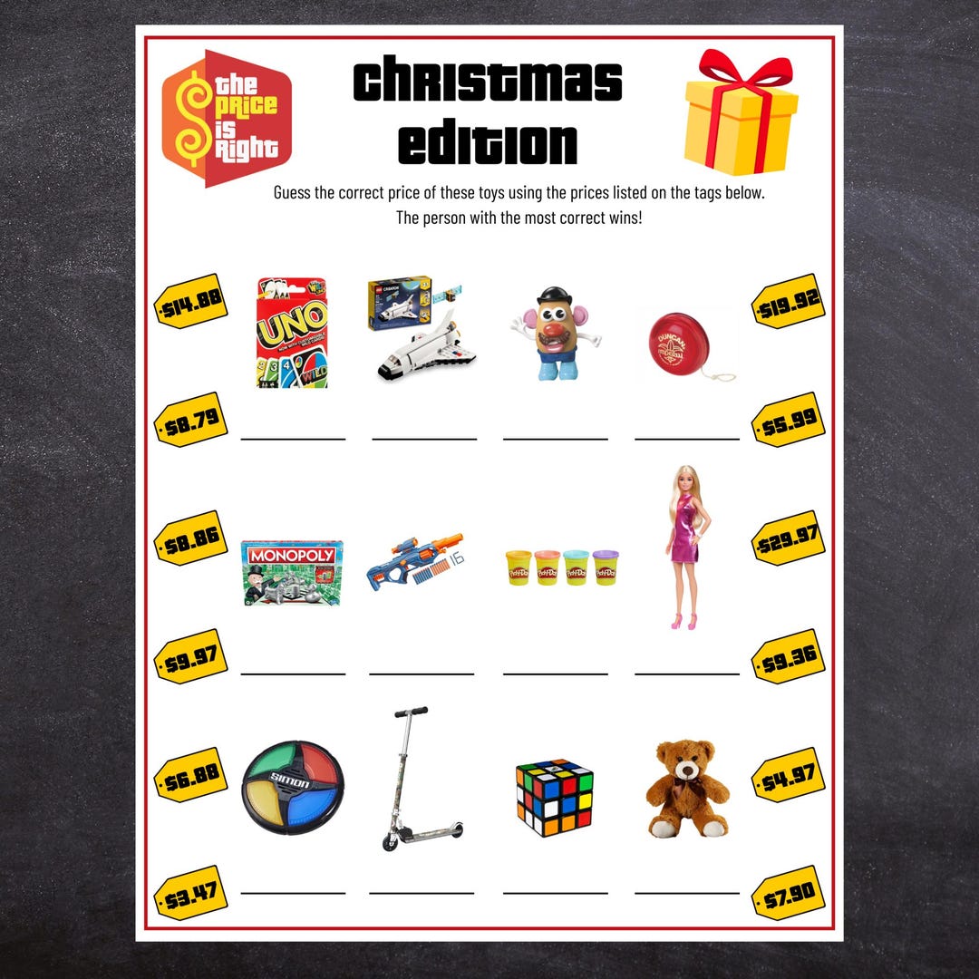 Christmas Guess the Right Price | Printable Christmas Game | Christmas ...