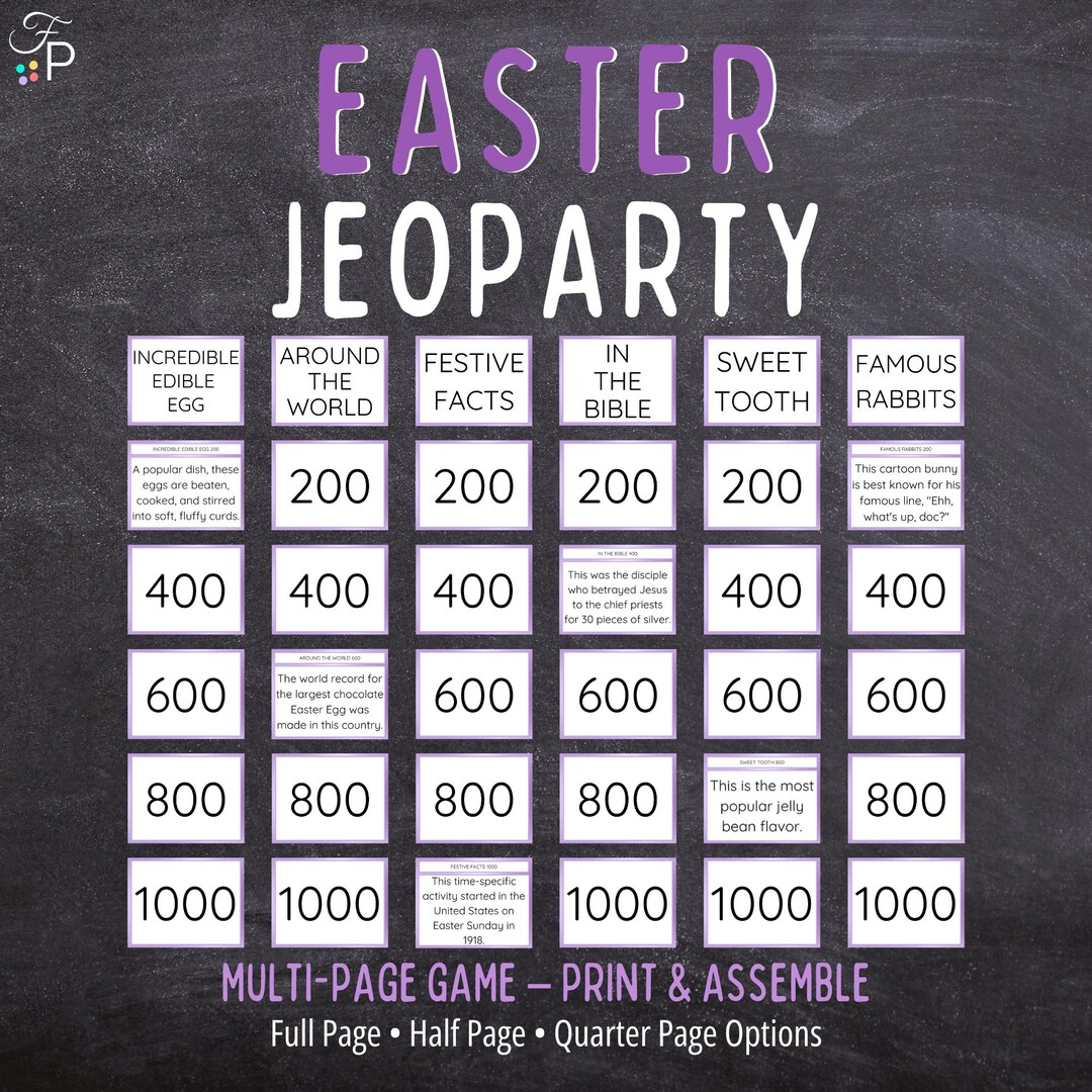 Easter Jeoparty Game | Printable Easter Trivia Game for Kids, Teens ...