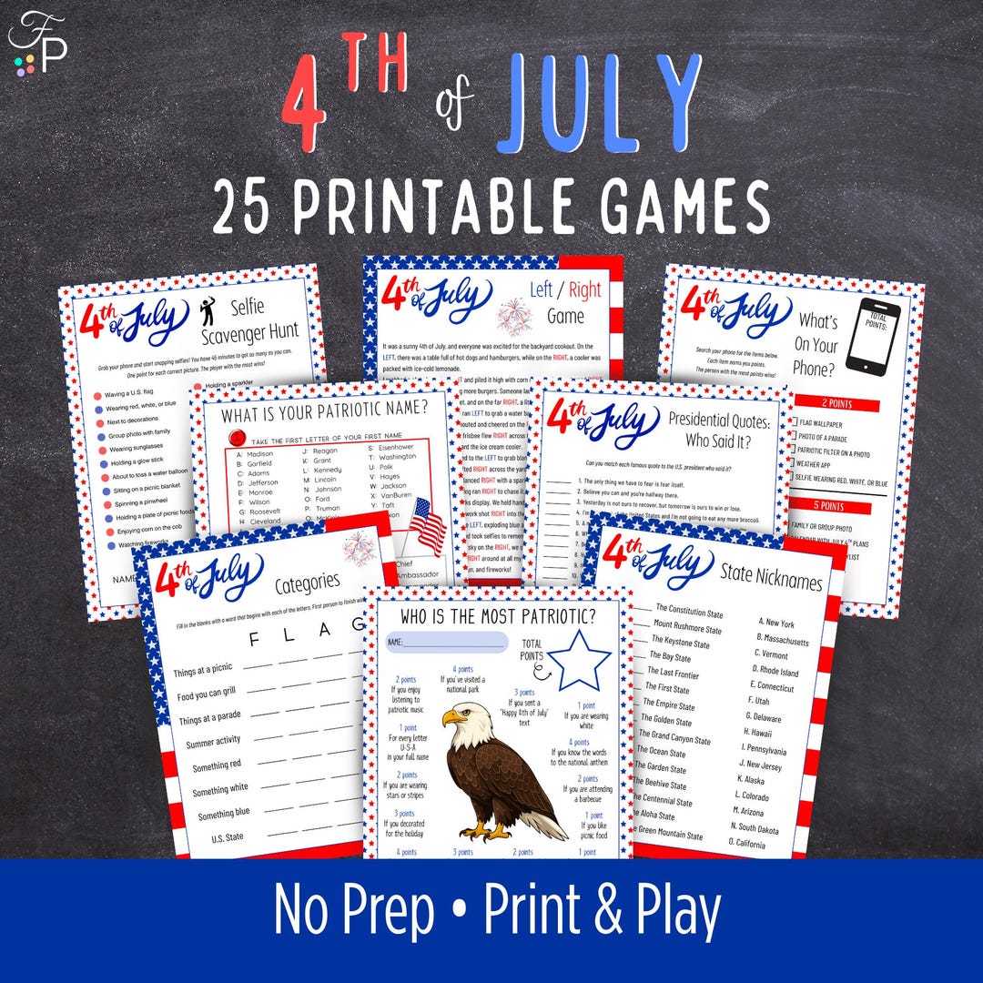 4th of July 25 Game Bundle - No Prep Patriotic Party Fun for Families ...