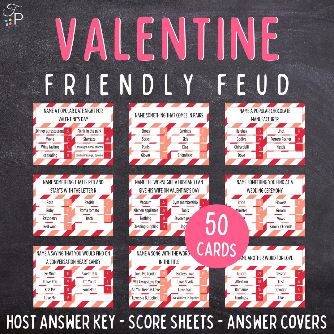 Valentine's Day Friendly Feud | Fun Printable Valentine Party Game for ...