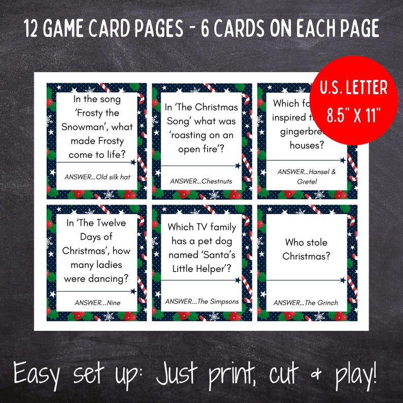Christmas Trivia Cards | Printable Christmas Game | Christmas Game for ...