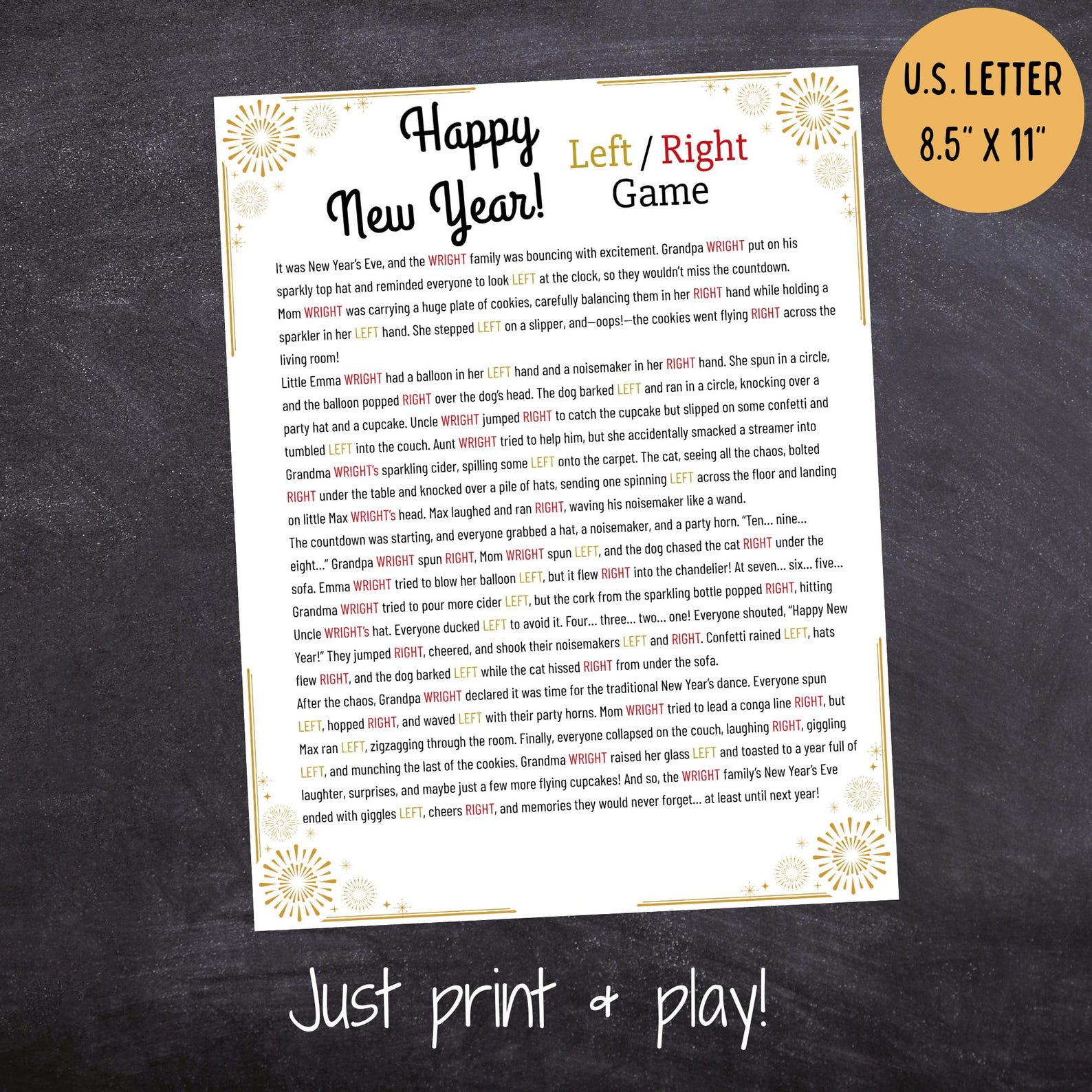 New Year's Eve Left Right Game | Printable New Year Party Game for Kids ...