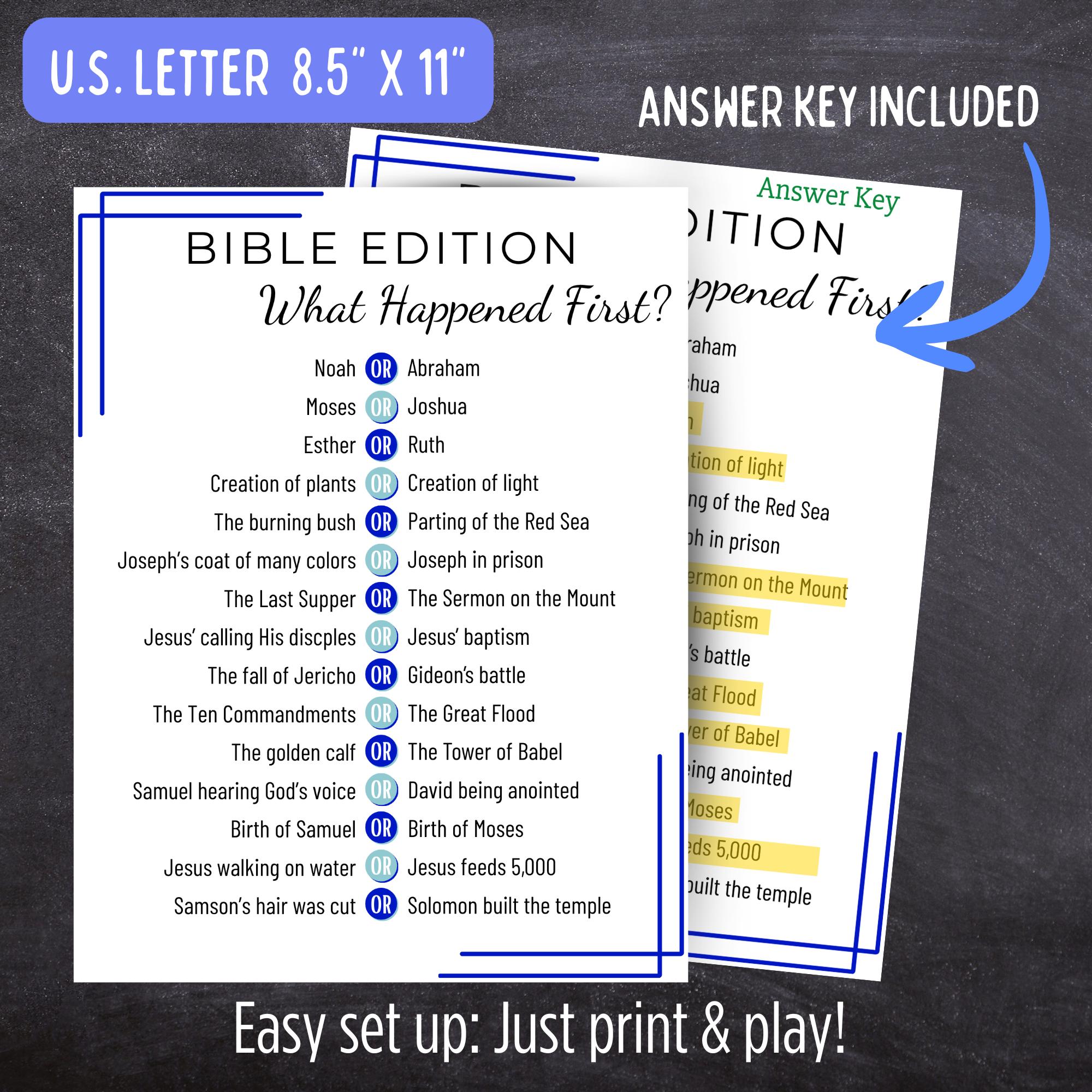 Bible What Happened First Game - No Prep Sunday School Activity for ...