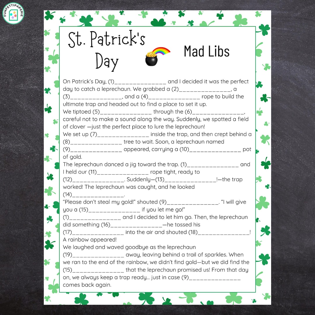 St Patricks Day Mad Libs | Printable St Patrick's Day Activity for Kids ...