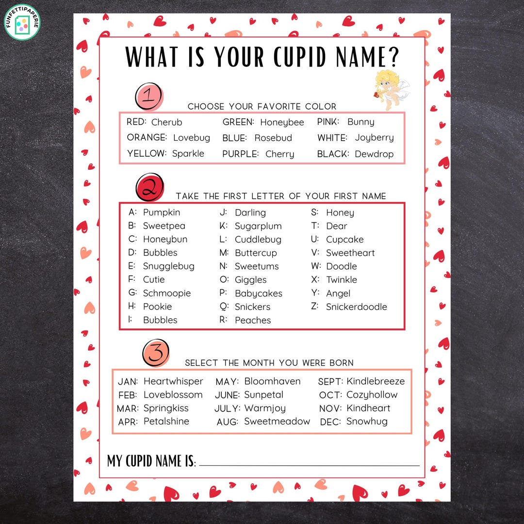 What is Your Cupid Name Printable | Valentine Party Game | Valentine's ...