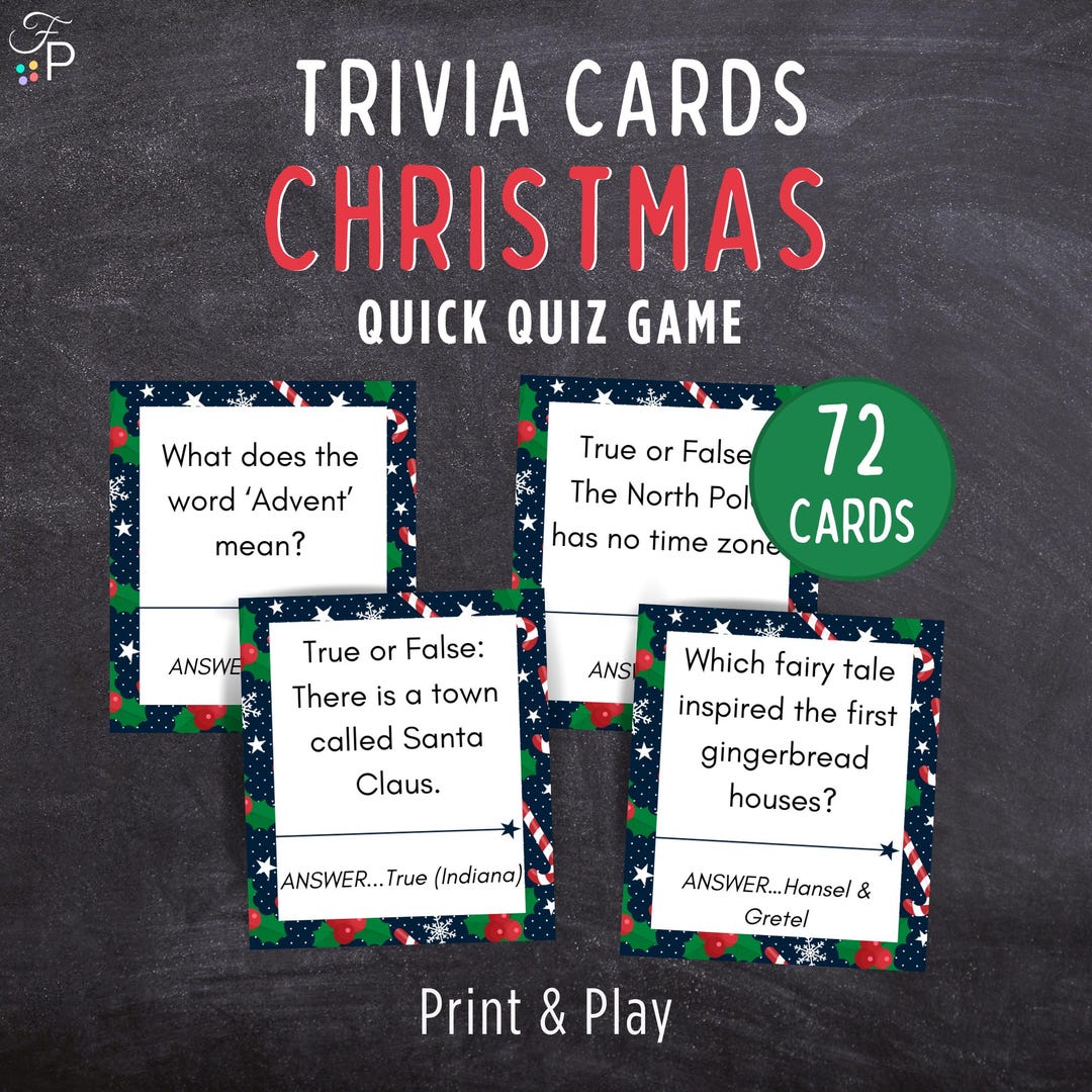 Christmas Trivia Cards Game - Quick Quiz Holiday Party Game for Kids ...