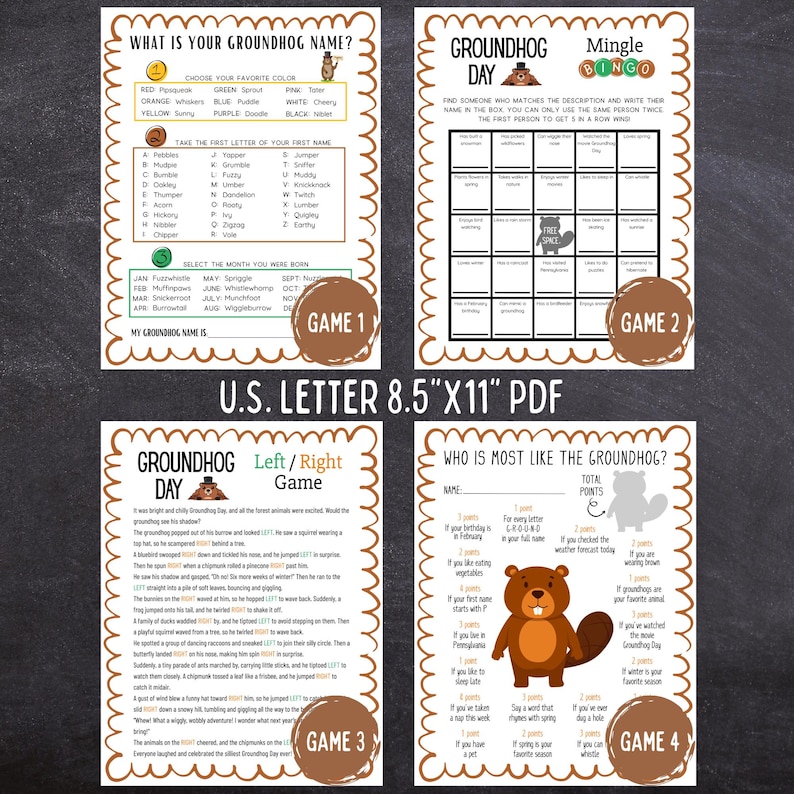 Groundhog Day Game Bundle - 20 Printable Party Games for Kids & Adults ...
