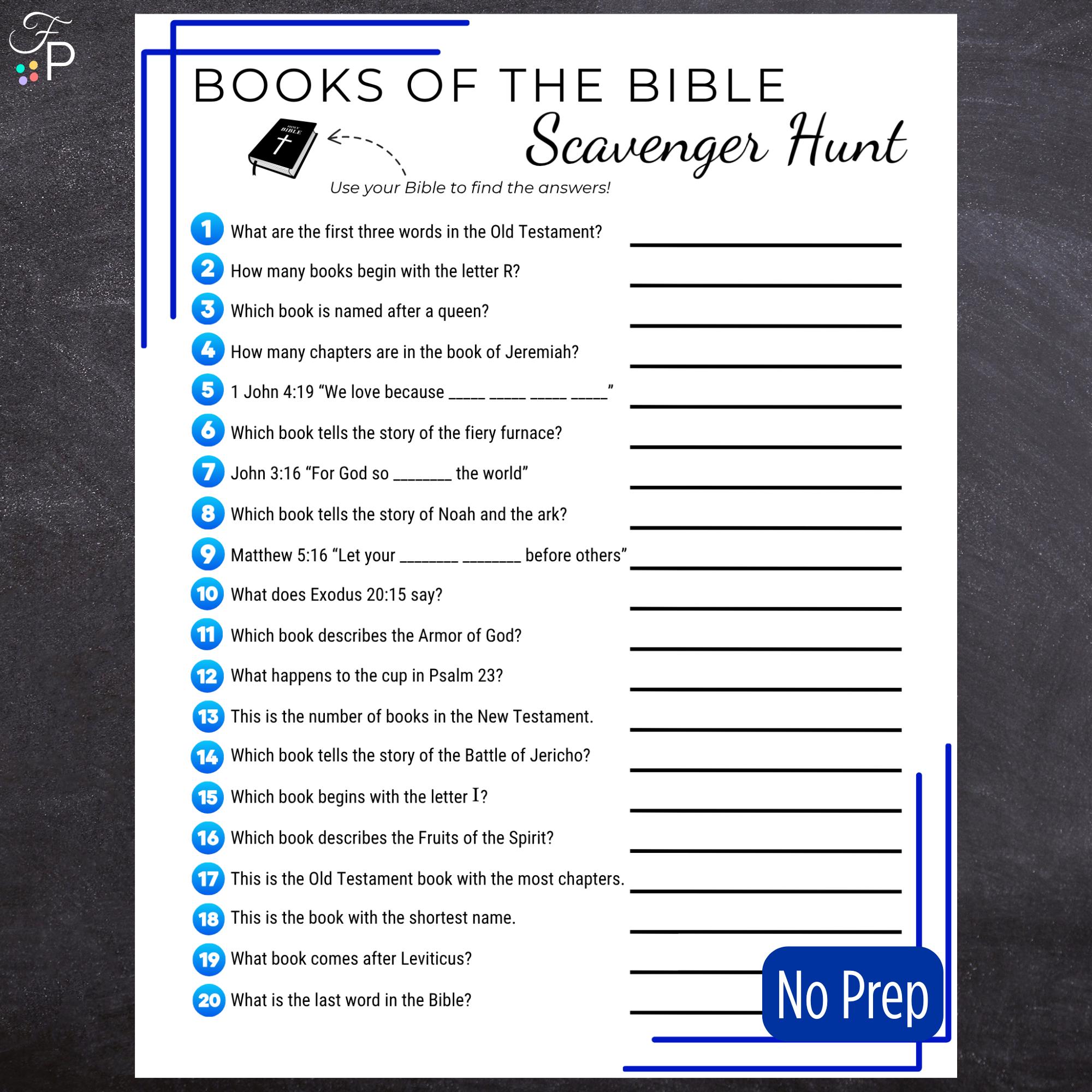 Books of the Bible Scavenger Hunt - No Prep Sunday School Game for Kids ...