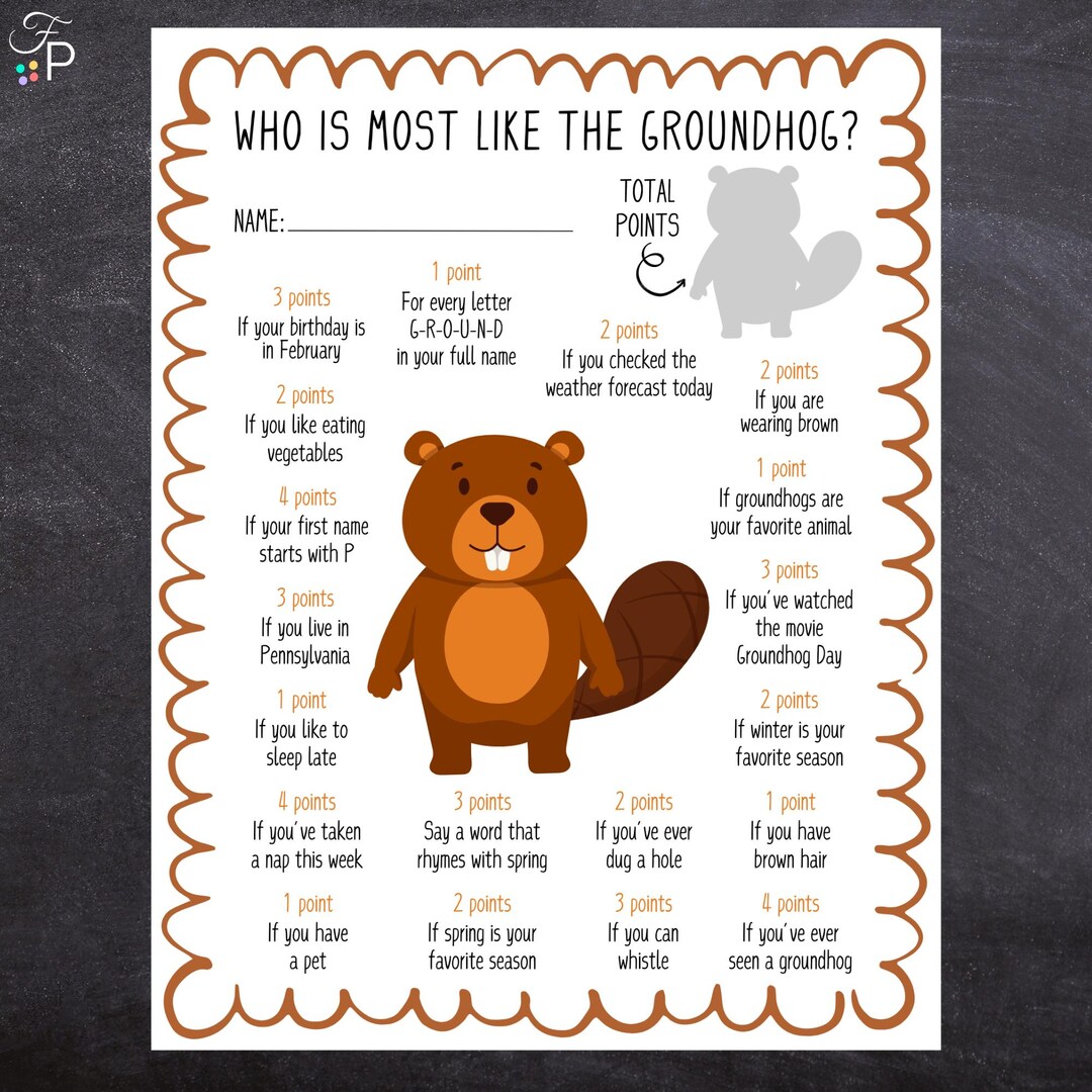 Who is Most Like the Groundhog Game | Printable Groundhog Day Party ...