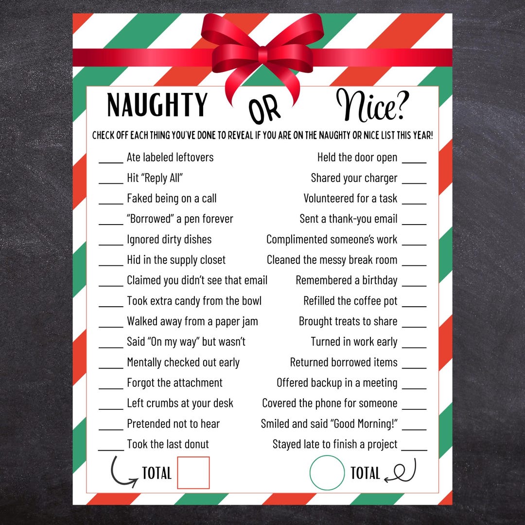 Naughty or Nice Game | Printable Work Christmas Party Activity | Adult ...