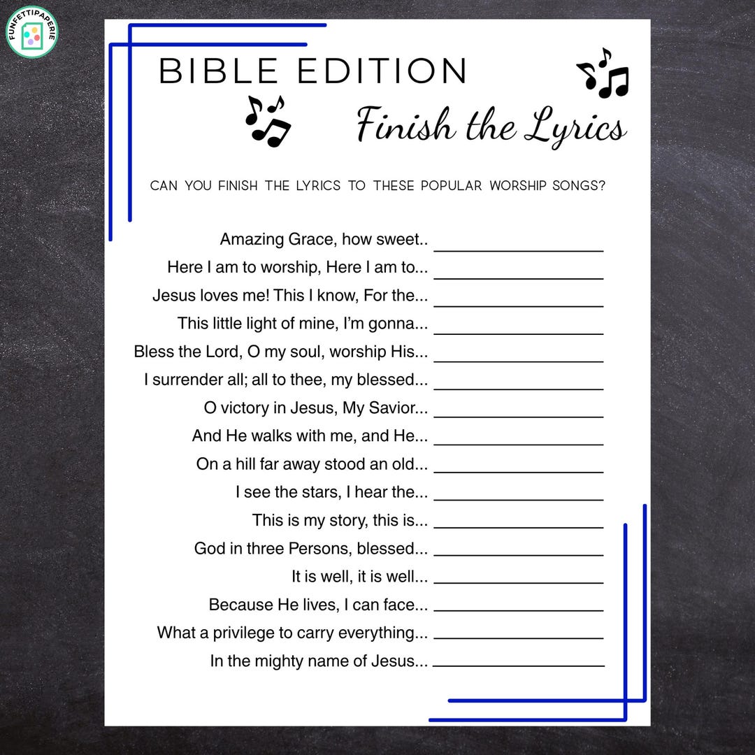Bible Finish the Lyrics | Printable Bible Activity for Kids, Adults ...