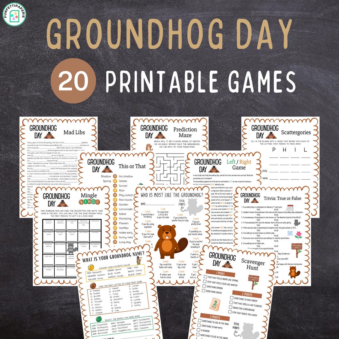 Printable Groundhog Day Game Bundle | Groundhog Day Activities for Kids ...