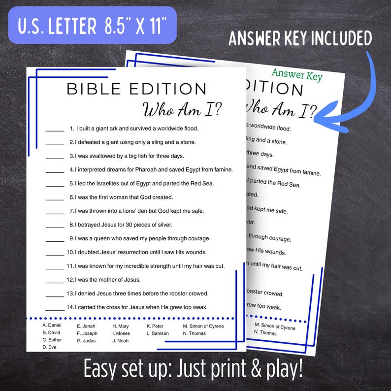 Bible Who Am I Game - No Prep Sunday School Activity for Kids Teens ...