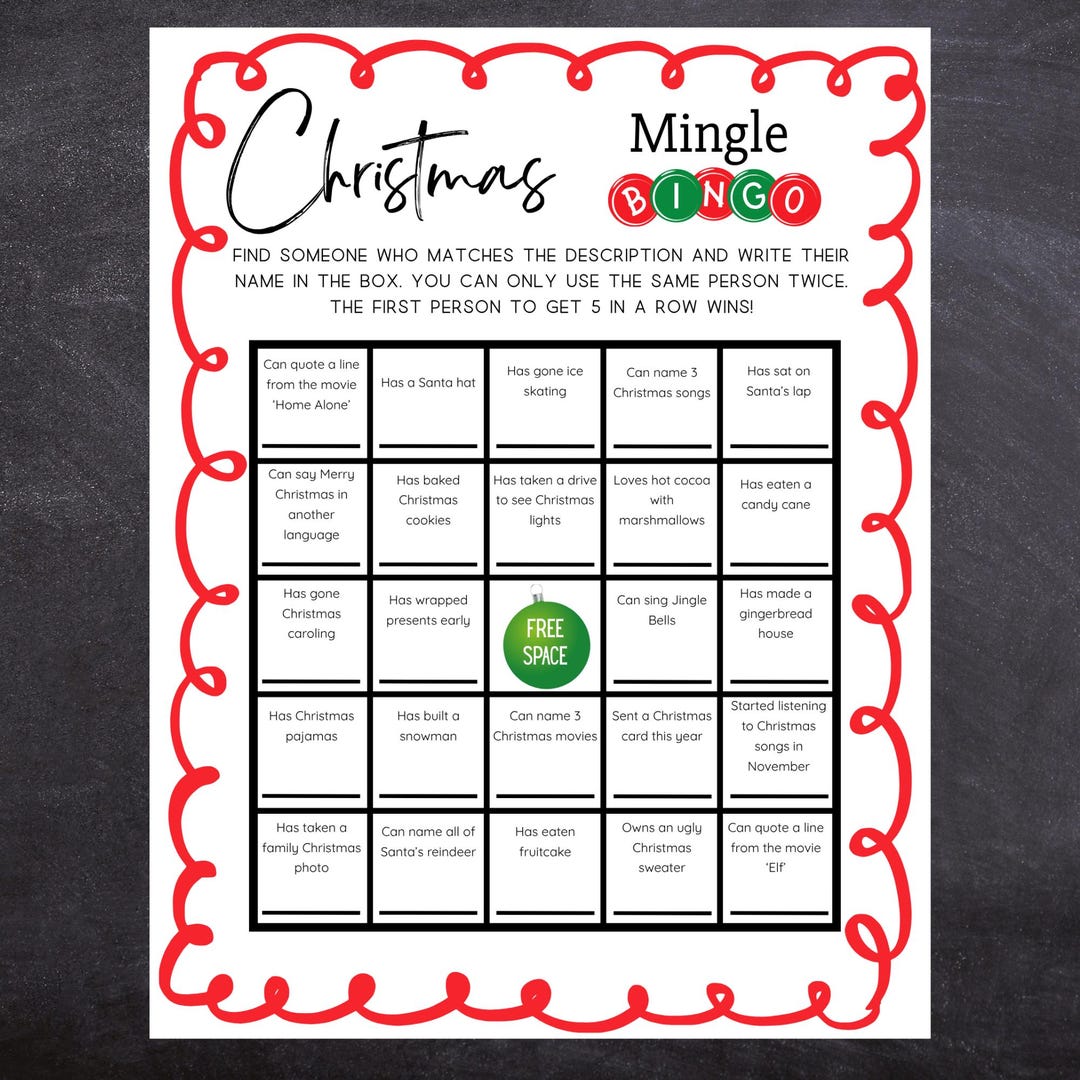Christmas Mingle Bingo | Find the Guest | Holiday Party Game for Kids ...