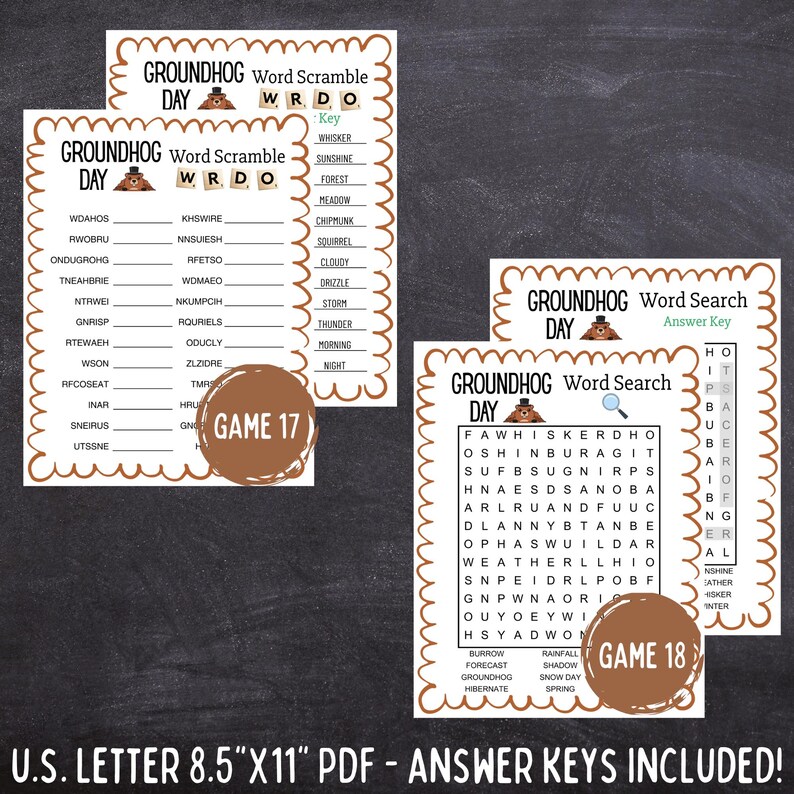 Groundhog Day Game Bundle | 20 Printable Groundhog Day Party Games for ...