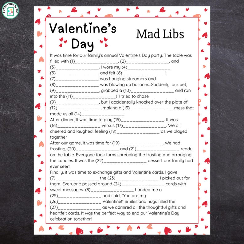 Valentine's Day Mad Libs | Printable Valentine Party Game | Valentine's ...