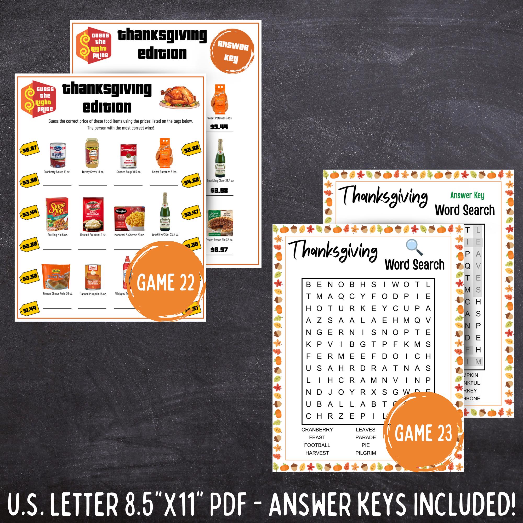 Thanksgiving Game Bundle - No Prep Party Games for Family ...