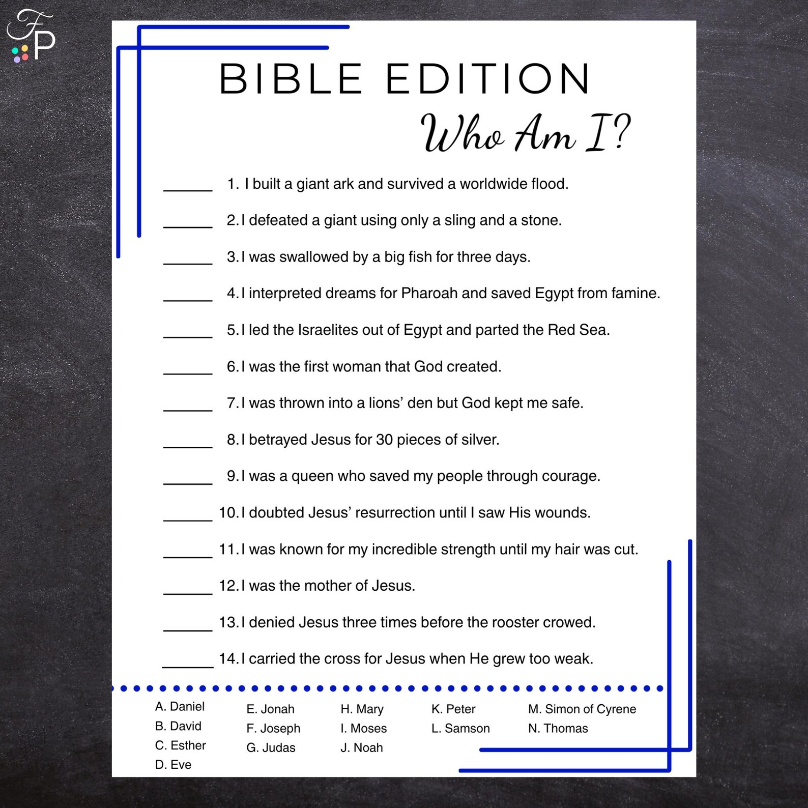 Bible Who Am I | Printable Sunday School Trivia Game for Kids, Adults ...