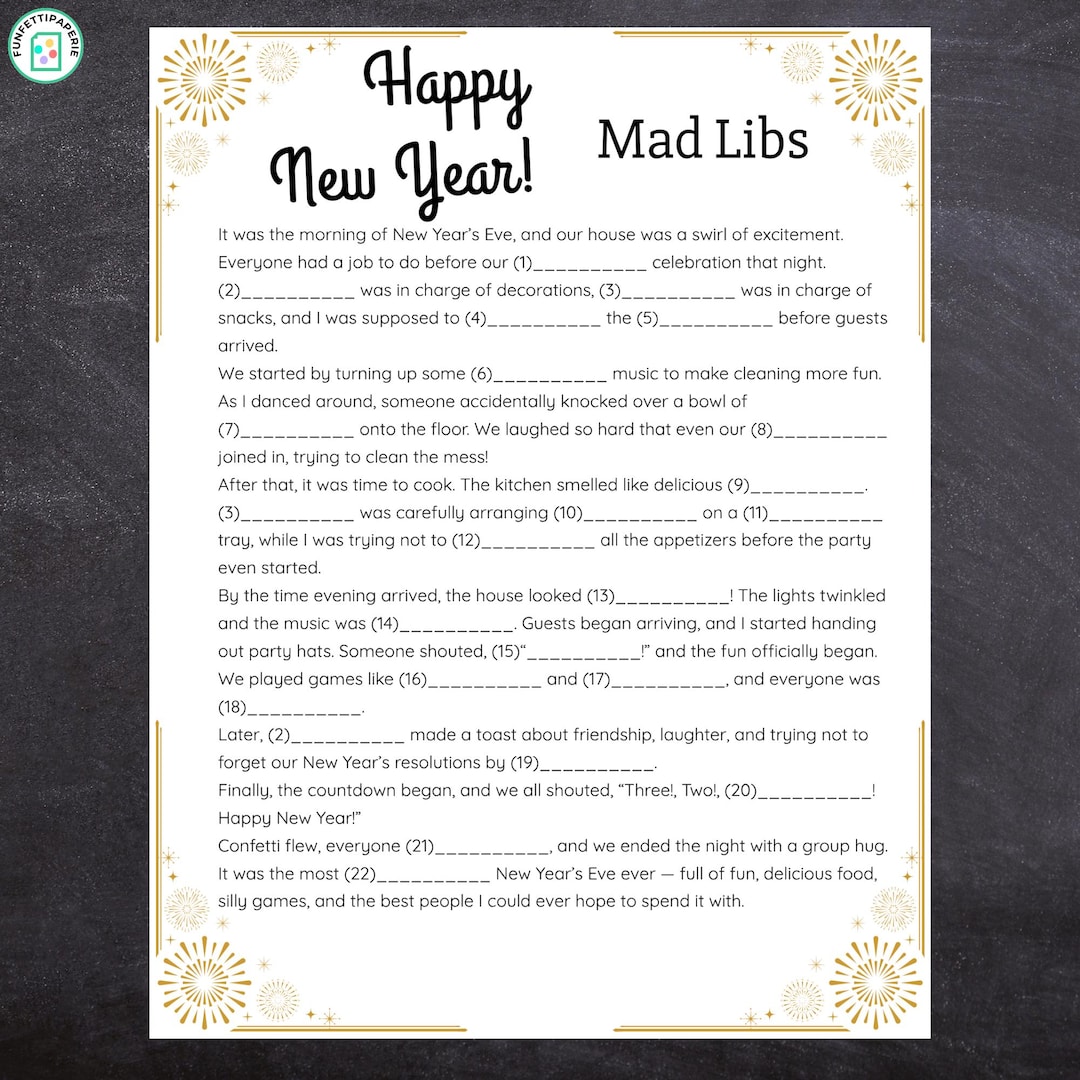 New Year's Eve Mad Libs | Party Game for Kids, Teens, Adults, Family ...