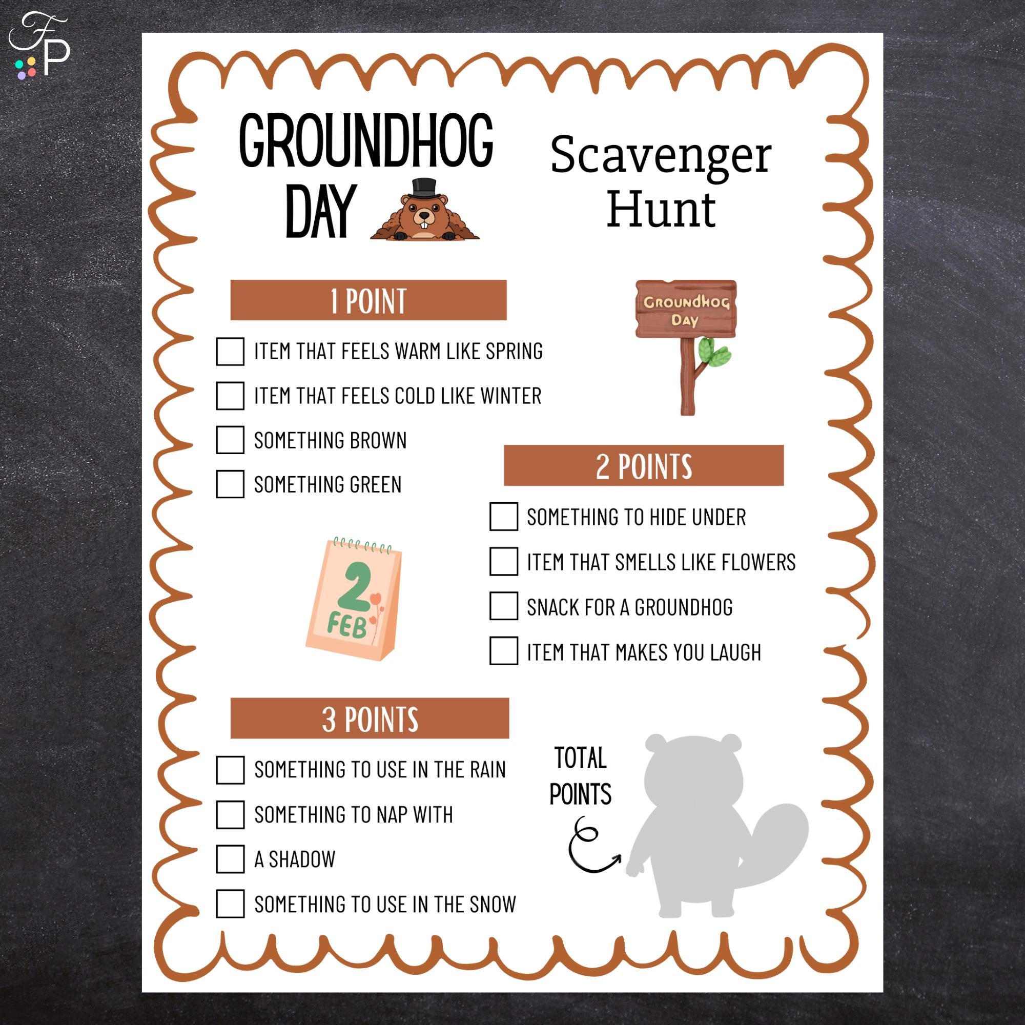 Groundhog Day Scavenger Hunt | Printable Groundhog Day Party Game for ...