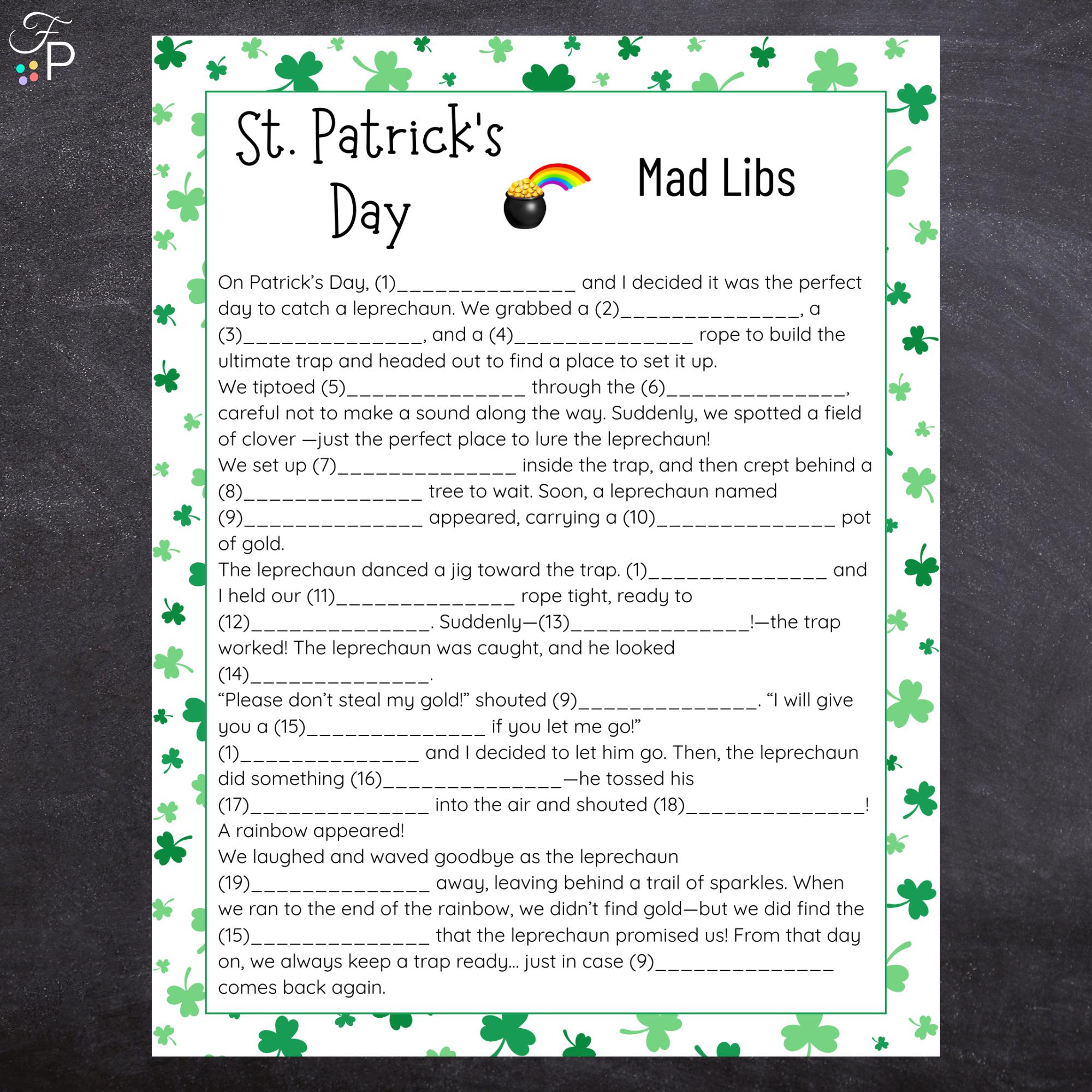 St Patricks Day Mad Libs | Printable St. Patrick's Day Party Game for ...