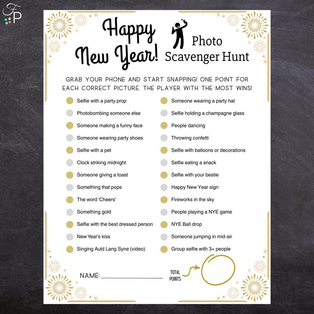New Year's Eve Photo Scavenger Hunt | Printable New Year Party Game for ...