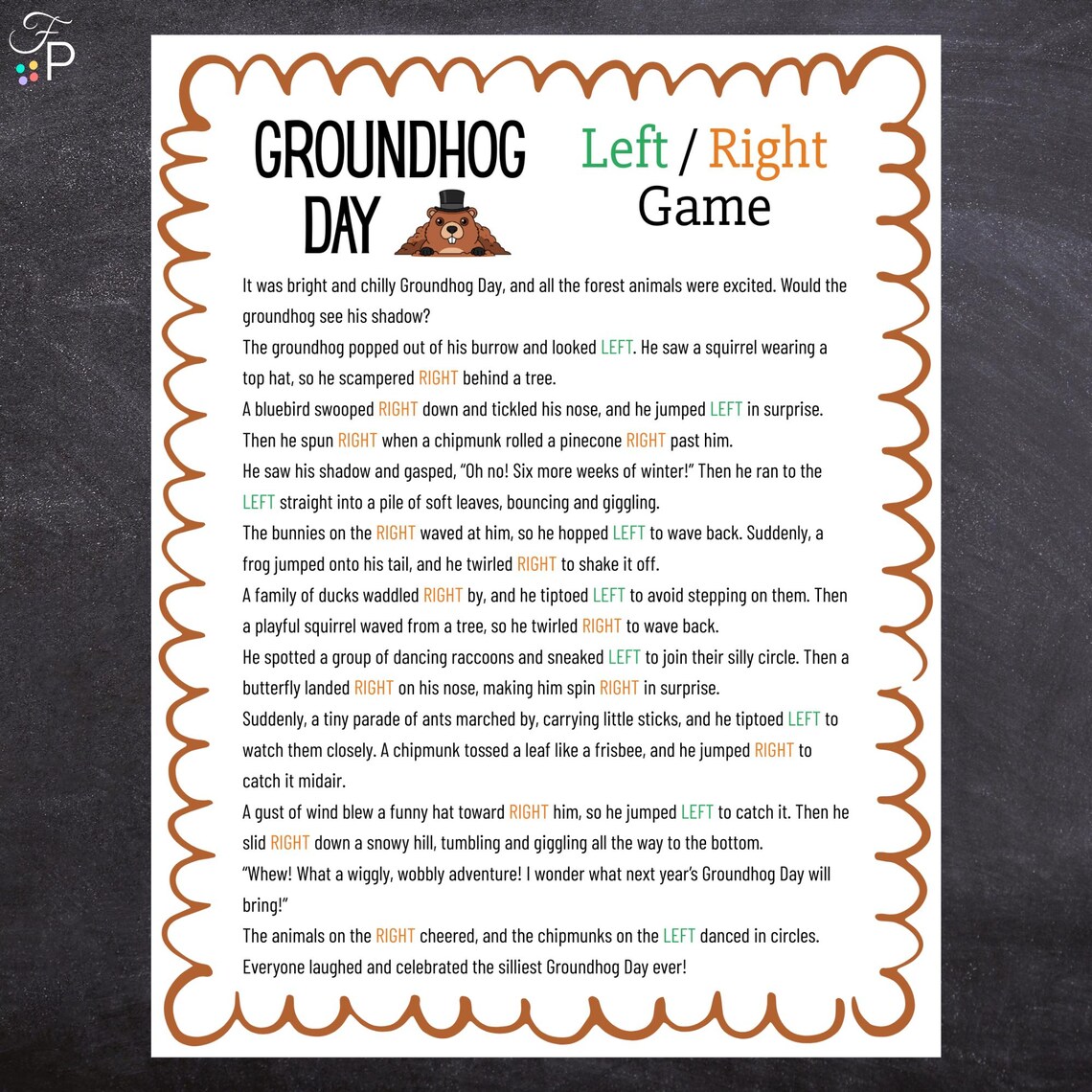Groundhog Day Left Right Game | Printable Groundhog Day Party Game for ...