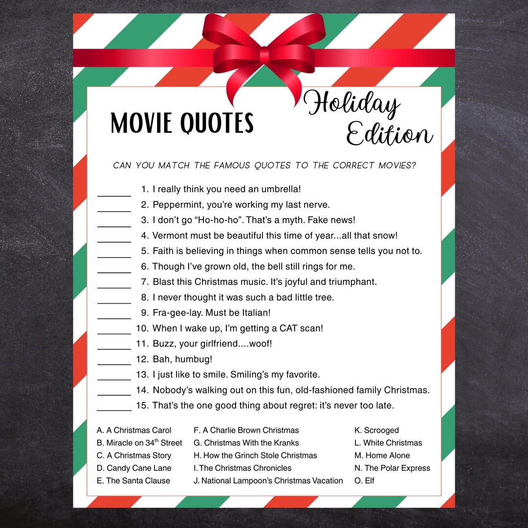 Holiday Movie Quote Game | Printable Work Christmas Party Activity ...