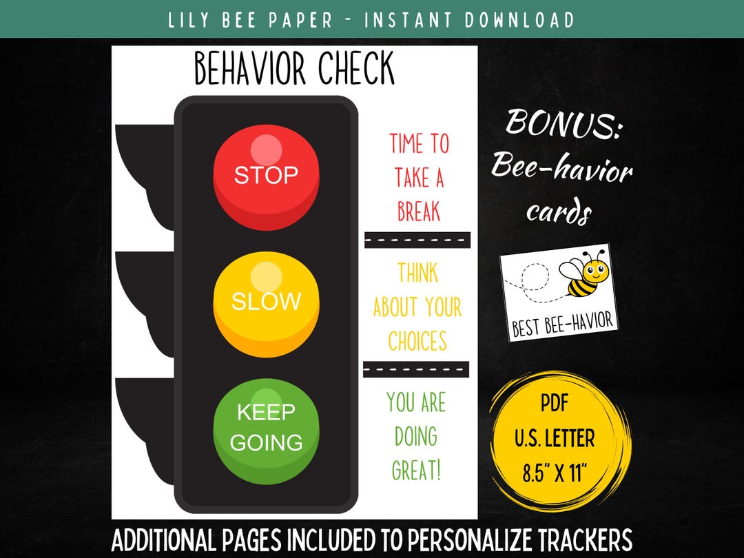 Stop Light Behavior Chart, Printable Kid Behavior Check, Traffic Light ...
