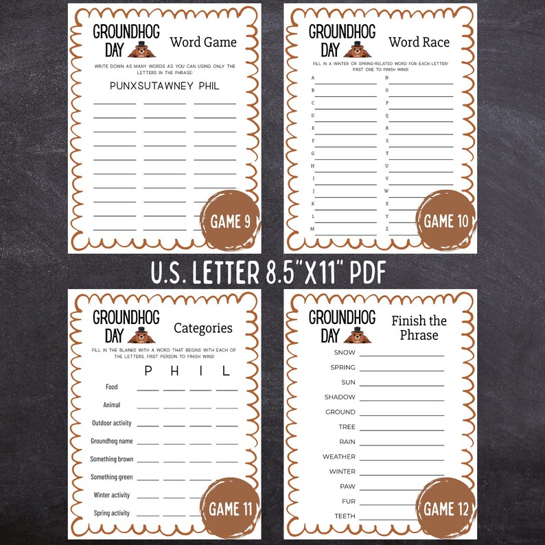 Groundhog Day Game Bundle - 20 Printable Party Games for Kids & Adults ...