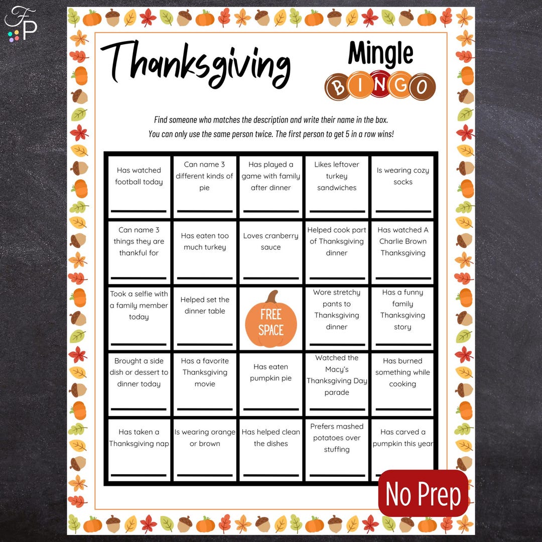 Thanksgiving Mingle Bingo Game - No Prep Instant Fun for Classroom ...