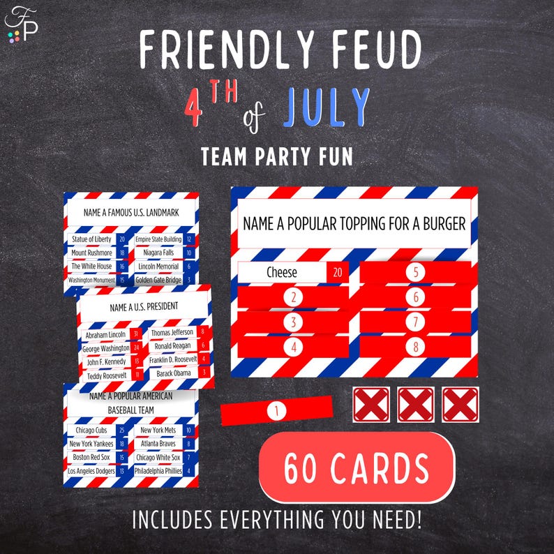 4th of July Friendly Feud - Patriotic Team Party Fun for Family & Group ...
