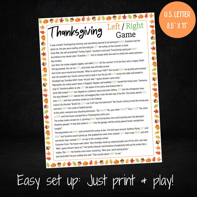 Thanksgiving Left Right Game | Pass the Gift Party Game (printable PDF ...
