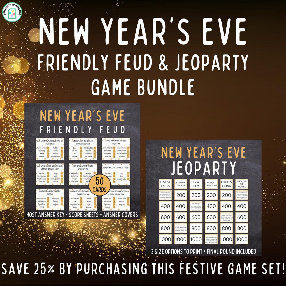 New Year's Eve Friendly Feud & Jeoparty Game Bundle | Printable Party ...