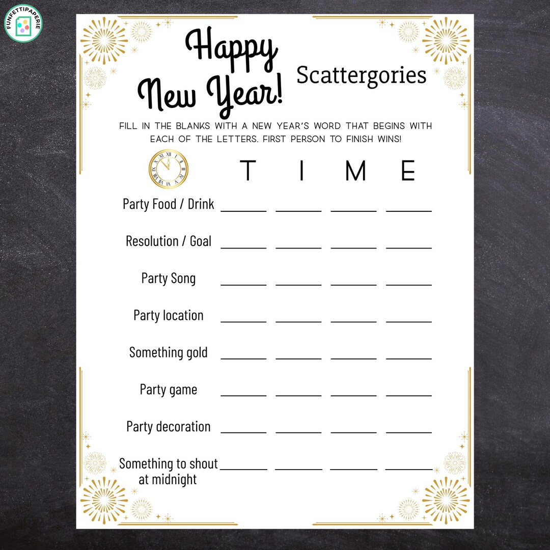 New Year's Eve Scattergories | Party Game for Kids, Teens, Adults ...